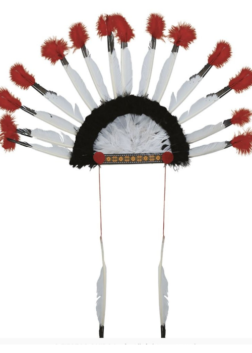 Penacho Jefe Indio Blanco y Rojo | Tocado de Plumas para Disfraz